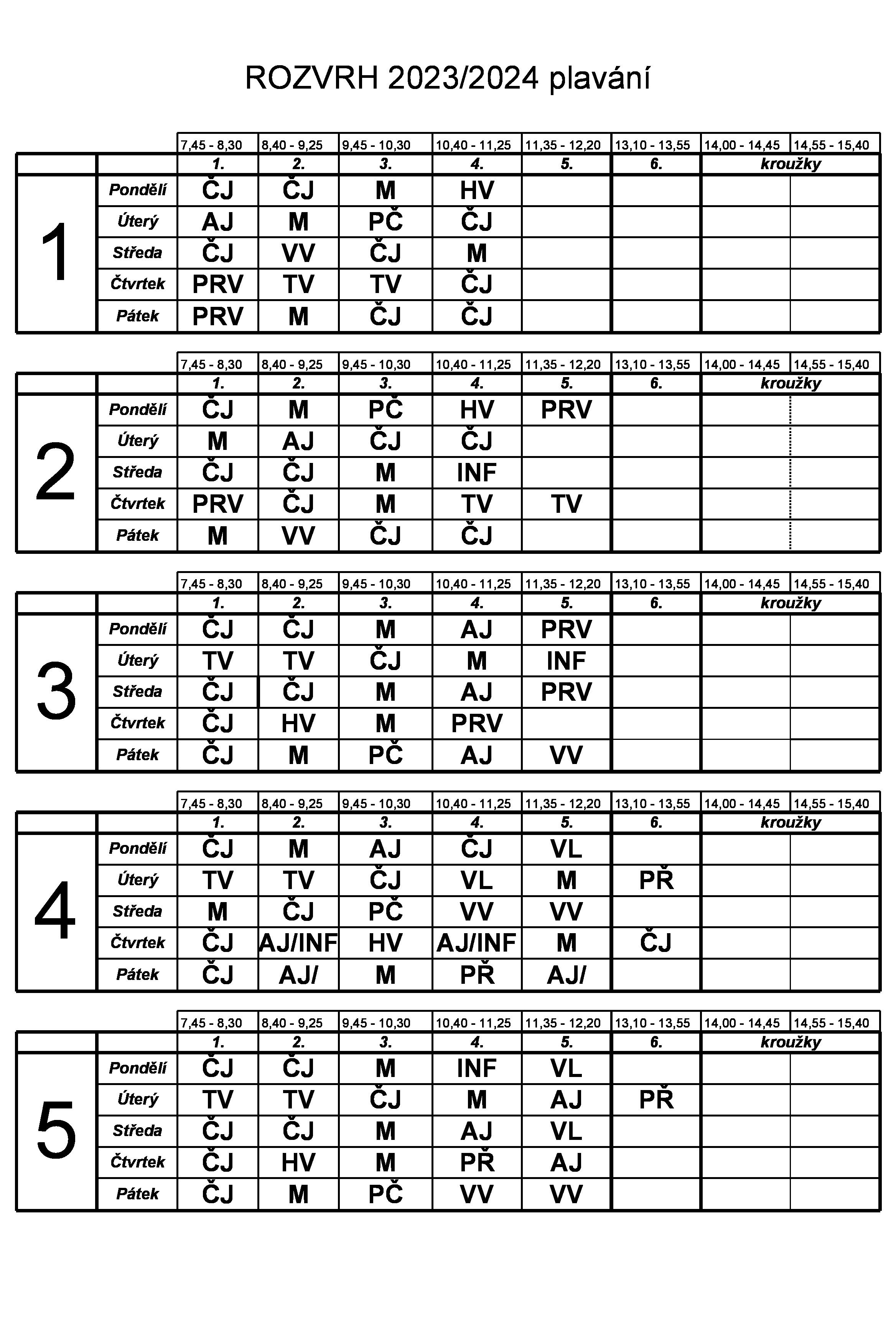 Rozvrh | ZŠ MŠ Dříteč
